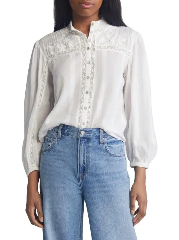 LoveShackFancy Ronda Lace Inset Cotton Blouse - Antique White