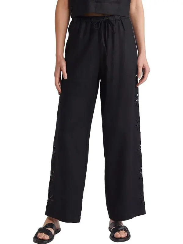 Rails Emmie Linen Drawstring Pants - Black Eyelet