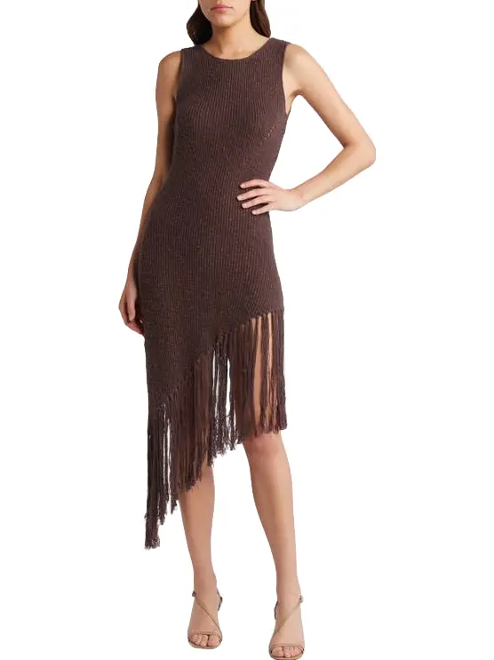 Rails Rylee Sleeveless Fringe Hem Sweater Dress - Umber
