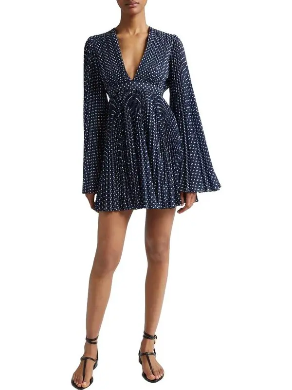 Michael Kors Pleated Long Sleeve Minidress - Midnight/ Optic White