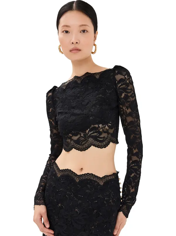 Rabanne Crop Top In Lace - Black