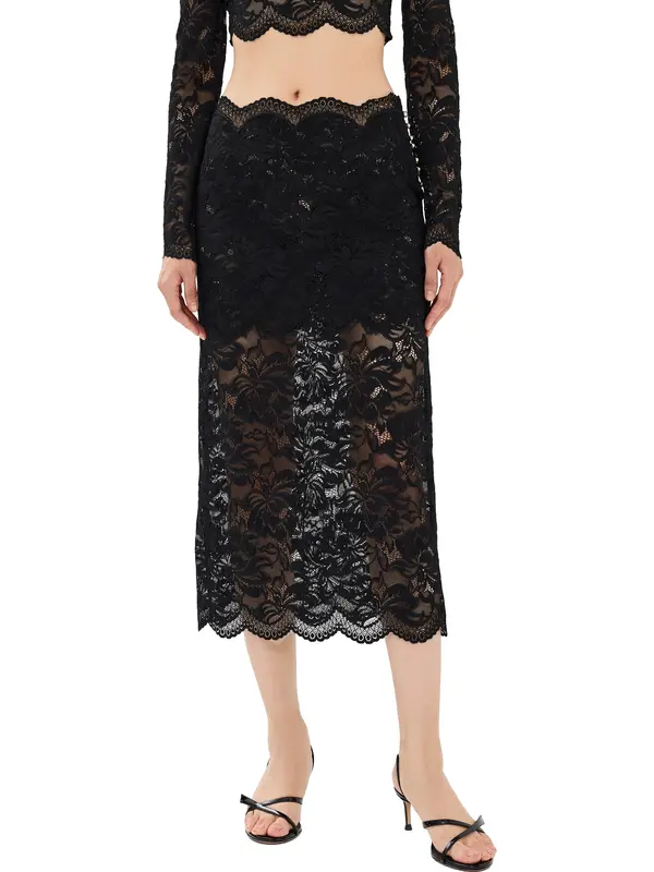 Rabanne Midi Skirt In Lace - Black