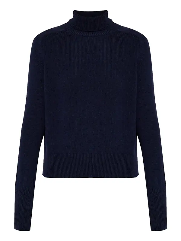 Victoria Beckham Roll Neck Wool Jumper - Blue