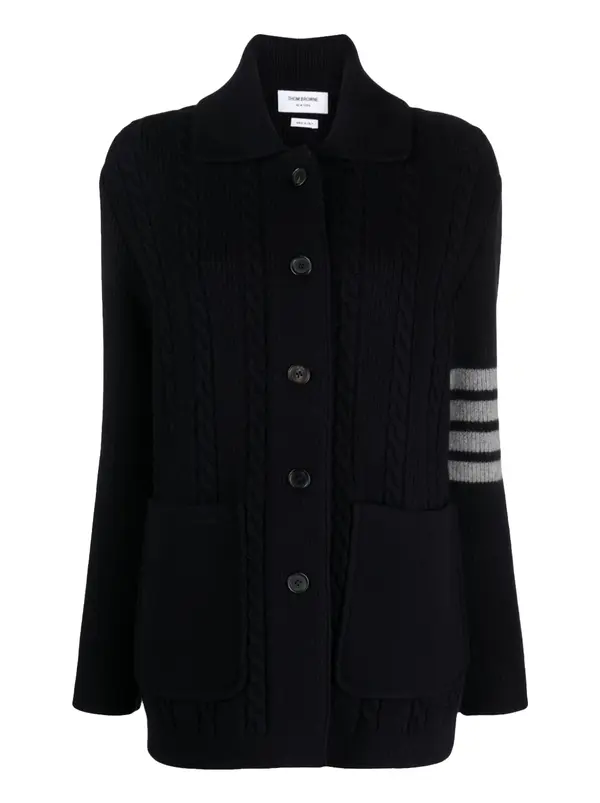 Thom Browne Spread-collar Cable-knit Cardigan - Blue