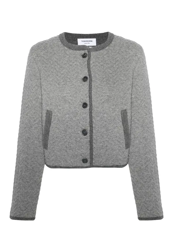 Thom Browne Herringbone 3d-knit Cardigan - Grey