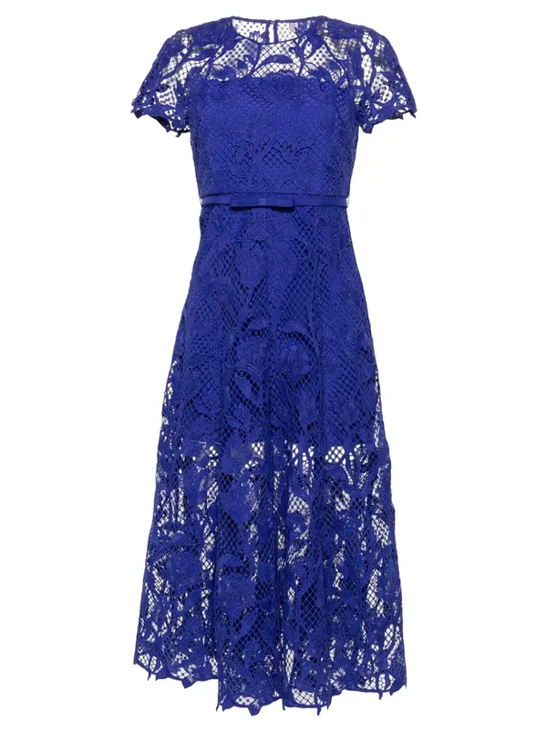 SELF-PORTRAIT Floral-lace Belted Midi Dress - Blue