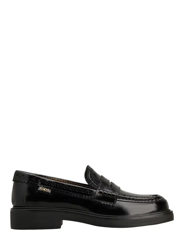 TOD'S Brogue-trim Leather Loafers - Black