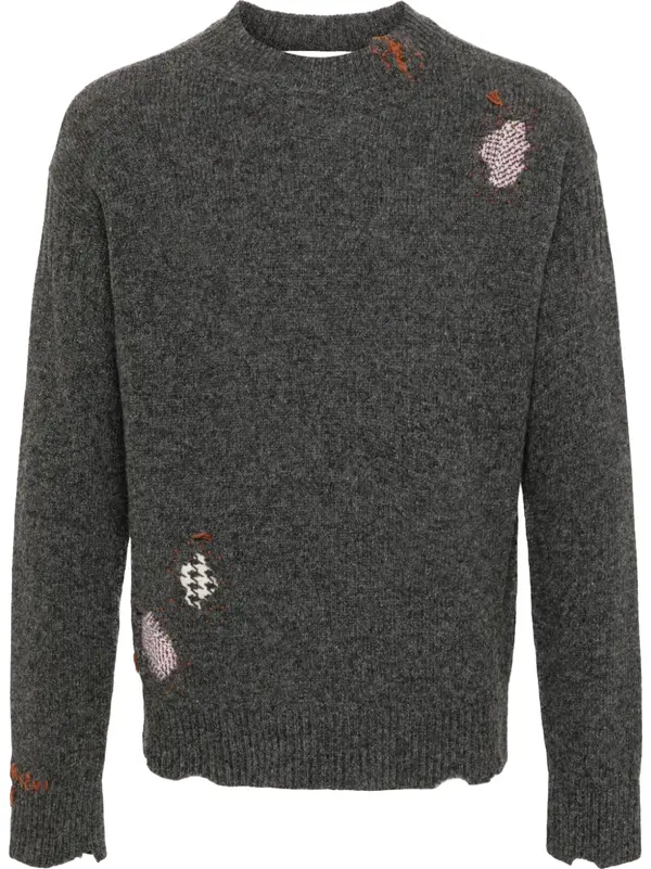 Marni Shetland Ripped-detail Jumper - Grey