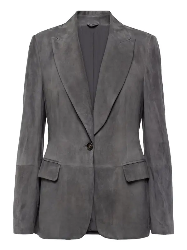 Brunello Cucinelli Single-breasted Suede Blazer - Grey