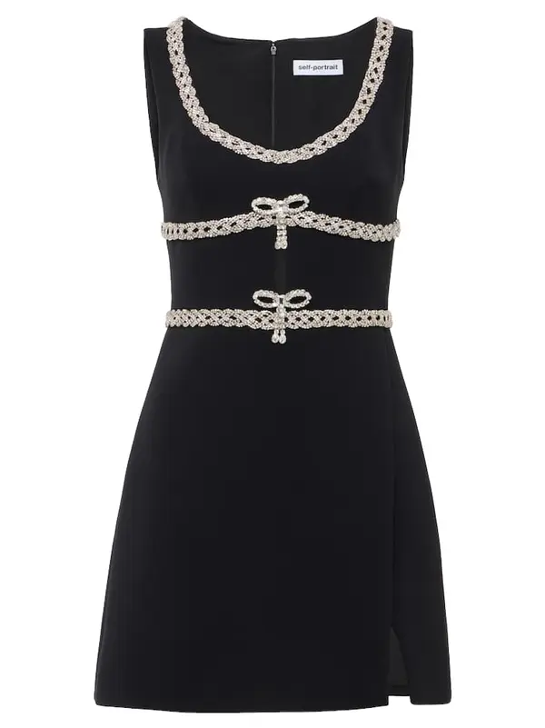 SELF-PORTRAIT Crystal-embellished Crêpe Minidress - Black