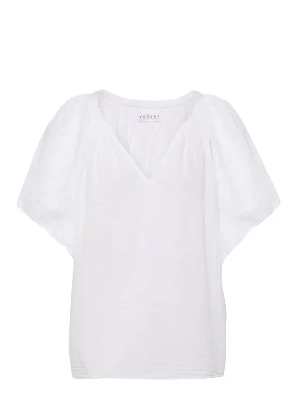 Velvet By Graham & Spencer Tish Embroidered Cotton Top - White