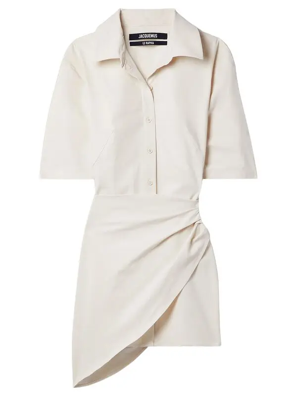 Jacquemus Cutout Draped Stretch-twill Mini Shirt Dress - Ecru