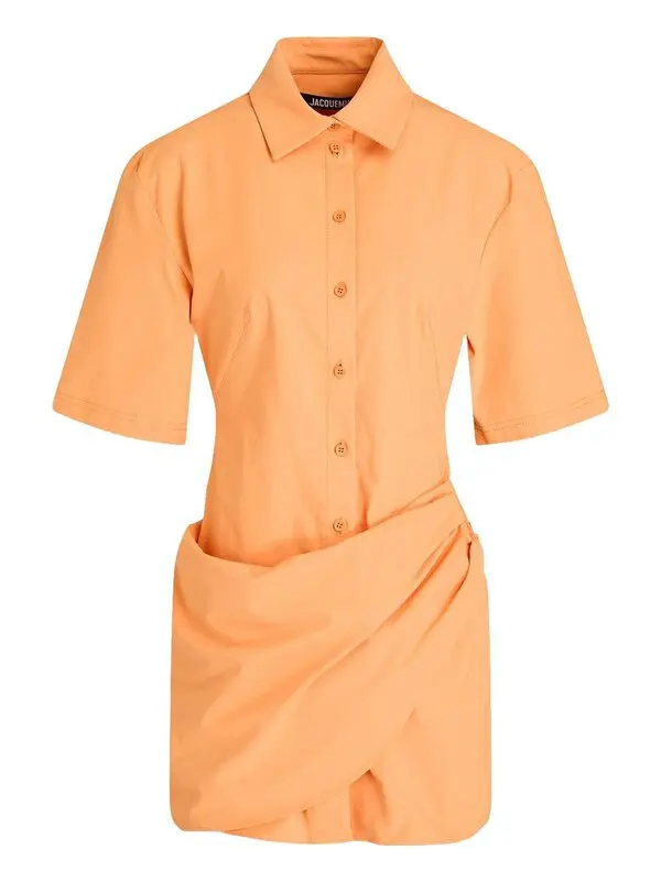Jacquemus Cutout Draped Stretchtwill Mini Shirt Dress - Orange