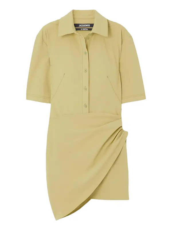 Jacquemus Cutout Draped Stretchtwill Mini Shirt Dress - Sage Green
