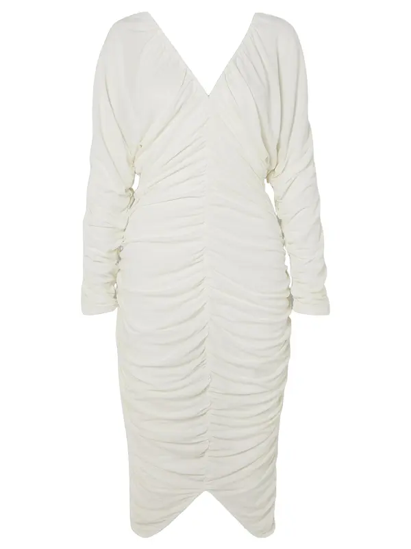 INTERIOR Beatrice Ruched Stretch-jersey Midi Dress - Ivory