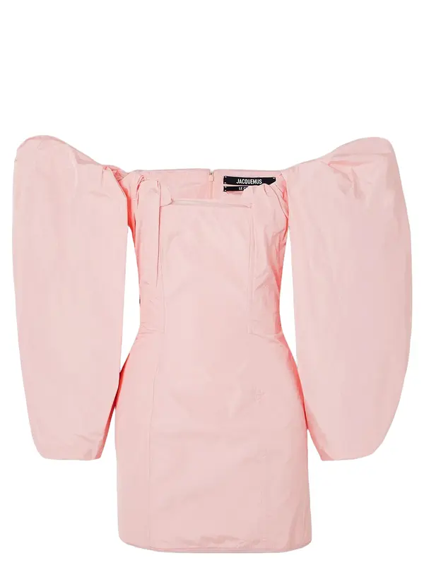 Jacquemus Off-the-shoulder Gathered Taffeta Mini Dress - Baby Pink
