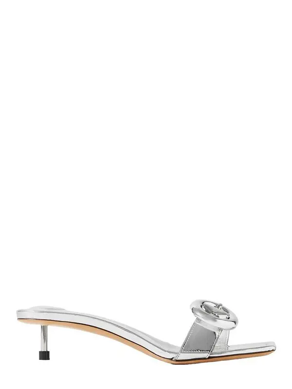 Jacquemus Regalo Metallic Leather Mules With Buckle Detail - Silver