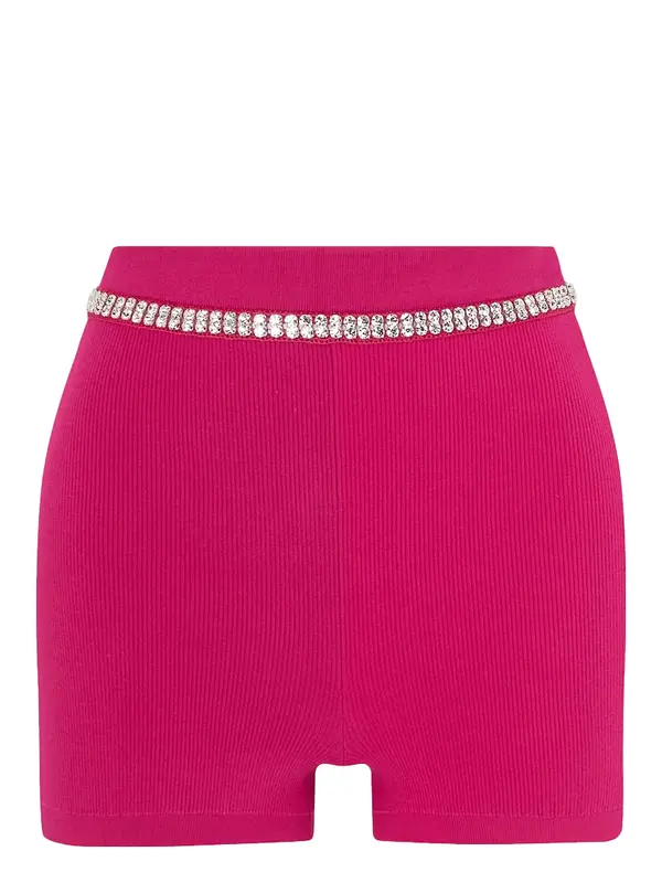 Rabanne Crystal-embellished Ribbed-jersey Shorts - Pink