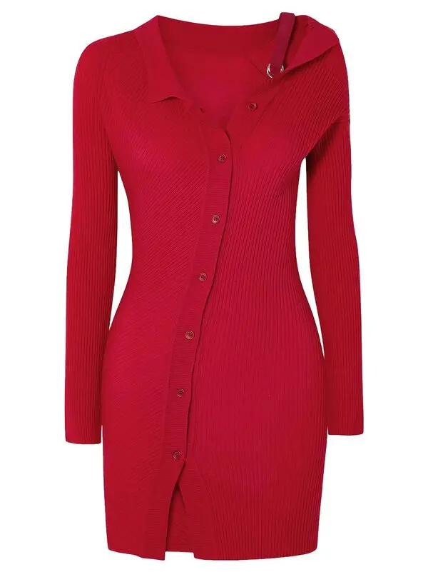Jacquemus Colin Asymmetric Ribbed Wool-blend Mini Dress - Red