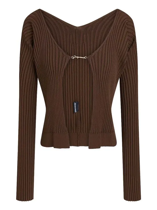 Jacquemus La Maille Pralù Ribbed-knit Cardigan - Chocolate