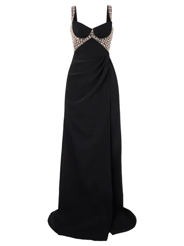 Unknown Sabina Bilenko Wrap-effect Crystal-embellished Cady Gown - Black