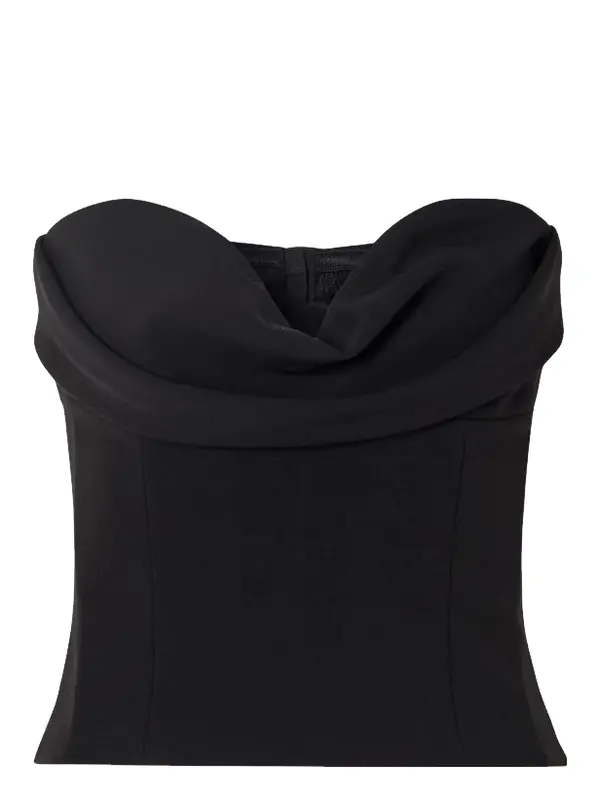 Magda Butrym Cropped Draped Wool-blend Crepe Bustier Top - Black