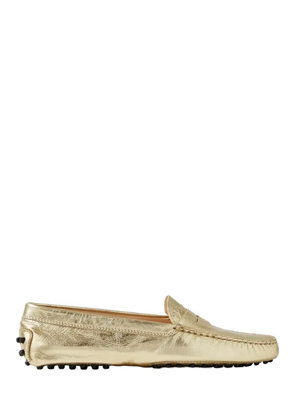 TOD'S Gommino Textured-leather Loafers - Gold