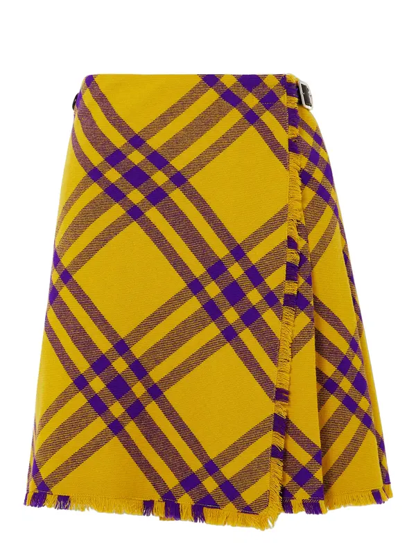 Burberry Wrap-effect Checked Wool Skirt - Yellow
