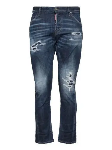 Dsquared2 Cotton Elastane Cow Leather Straight Leg Jeans - Blue