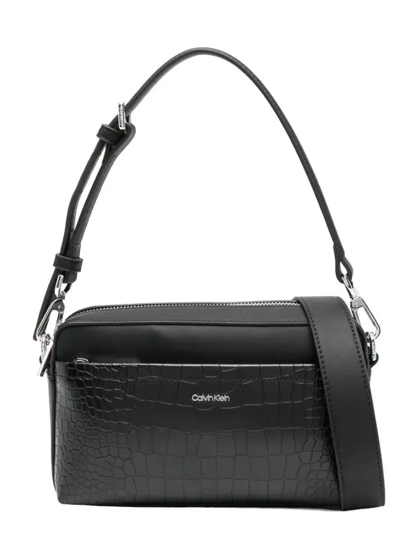 Calvin Klein Embossed Crocodile-effect Logo Plaque Shoulder Bag - Black