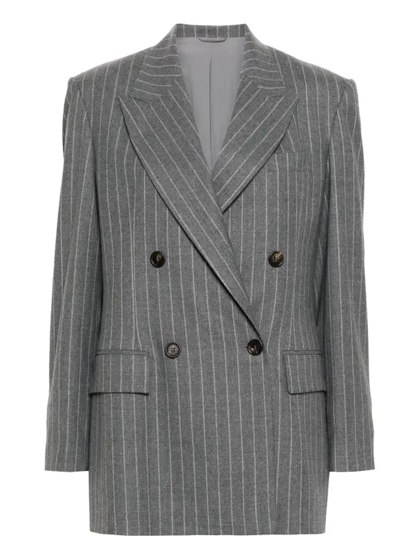 Brunello Cucinelli Pinstriped Wool Blazer - Grey