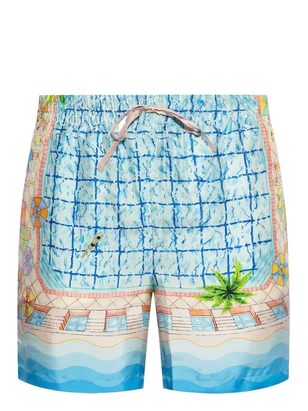 Casablanca Le Plongeon Silk Shorts - Blue