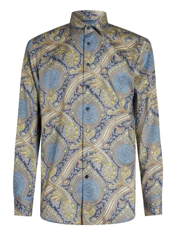 Etro Abstract-print Cotton Shirt - Blue