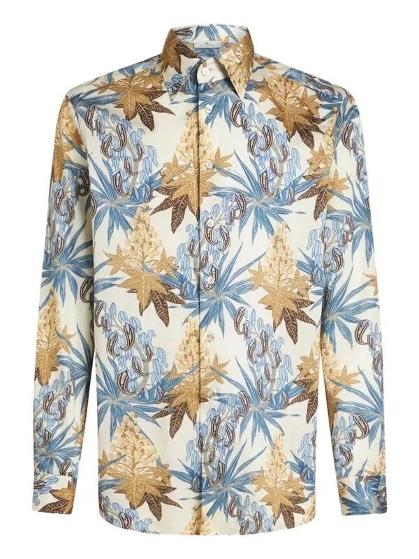 Etro Foliage-print Cotton Shirt - Neutrals