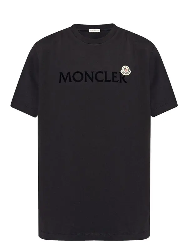 Moncler Flocked-logo Cotton T-shirt - Blue