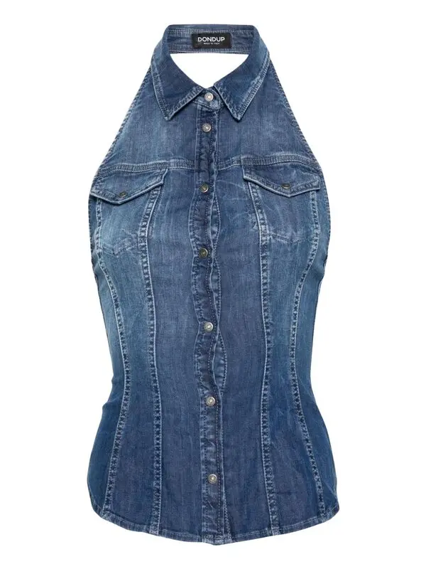 DONDUP Halterneck Denim Top - Blue