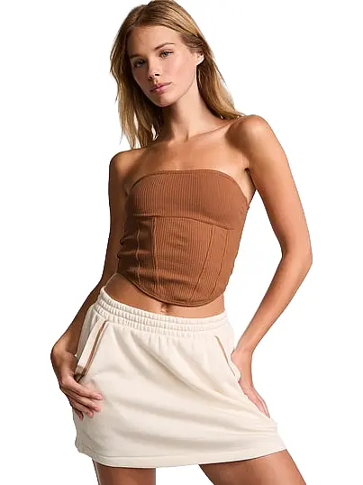 Pink Cinched Strapless Corset Top - Brown