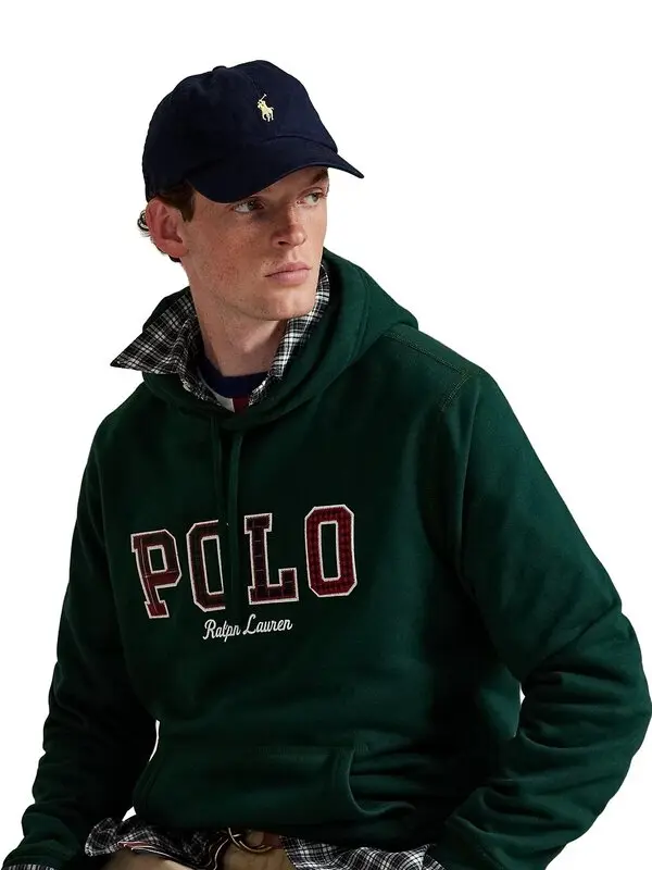 Ralph Lauren Fleece Hoodie With Plaid Logo - Moss Agate