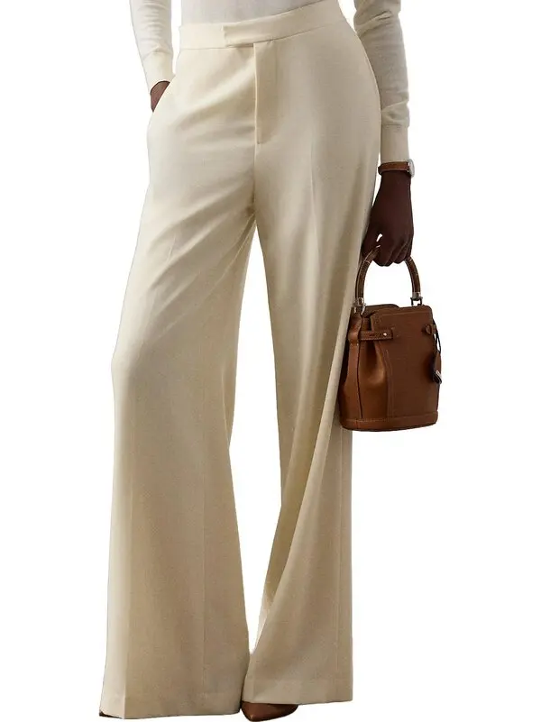 Ralph Lauren Dean Wool Gabardine Wide Leg Pant - Lux Cream