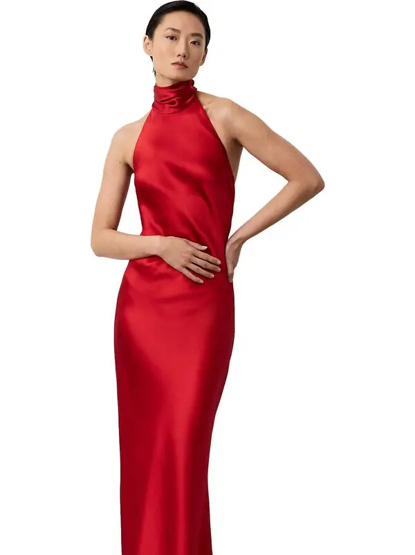 Ralph Lauren Chilton Stretch Satin Evening Dress - Bright Red