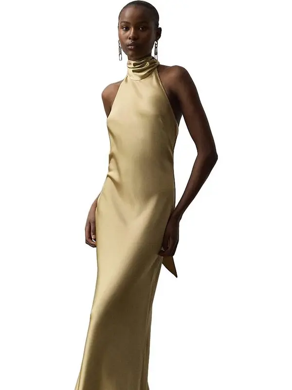 Ralph Lauren Chilton Stretch Satin Evening Dress - Tan
