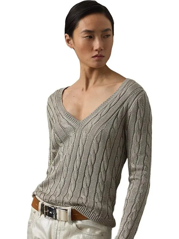 Ralph Lauren Cable-knit Silk V-neck Sweater - Mist