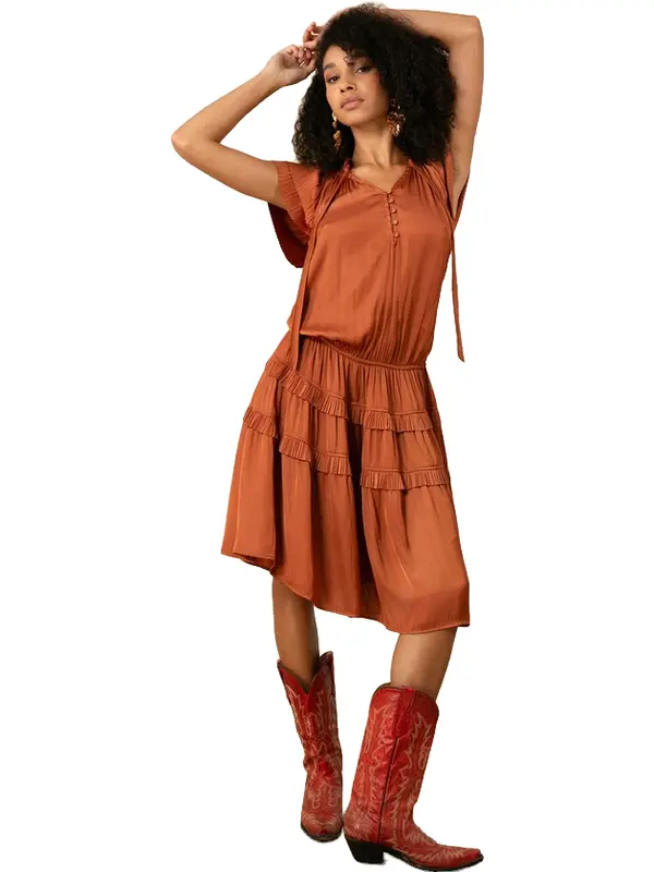 Hale Bob Alexandria Solid Midi Dress - Orange / Red