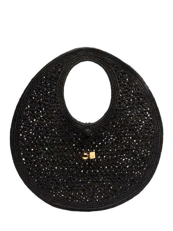 Jacquemus Le Rond Spiaggia Raffia Shoulder Bag - Black