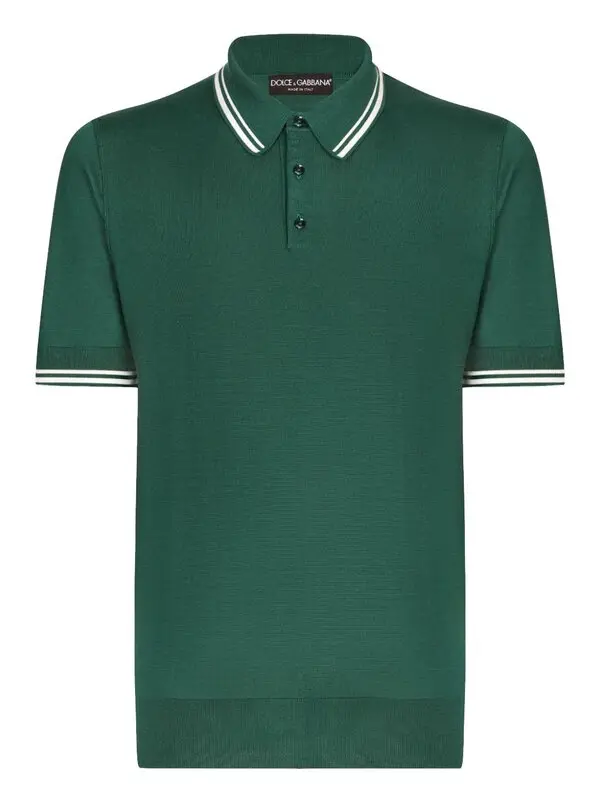 Dolce & Gabbana Striped-border Silk Polo Shirt - Green