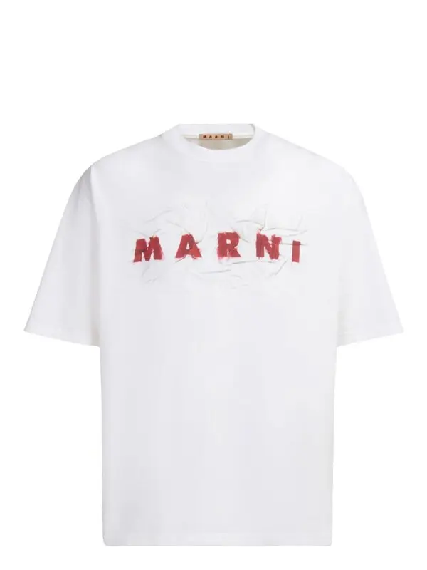 Marni Wrinkled-logo Short-sleeve T-shirt - White