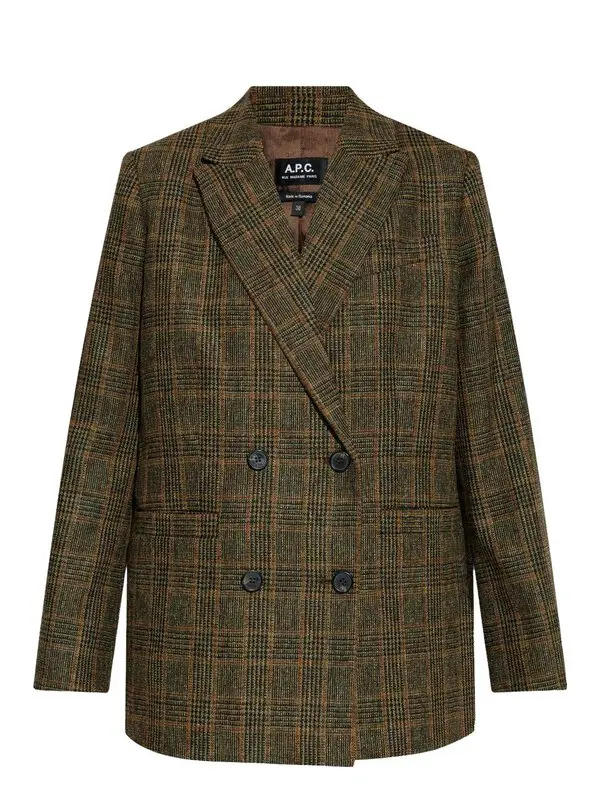 A.p.c. Checked Wool Double-breasted Blazer - Brown