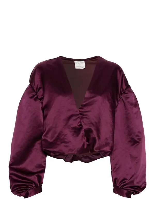 FORTE_FORTE Satin V-neck Blouse - Purple