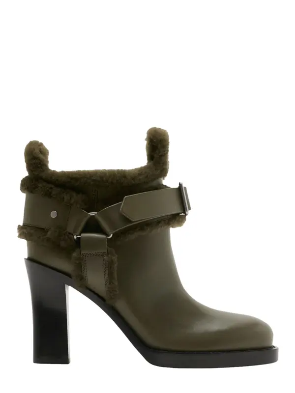 Burberry Buckled Leather Biker Boots - Green