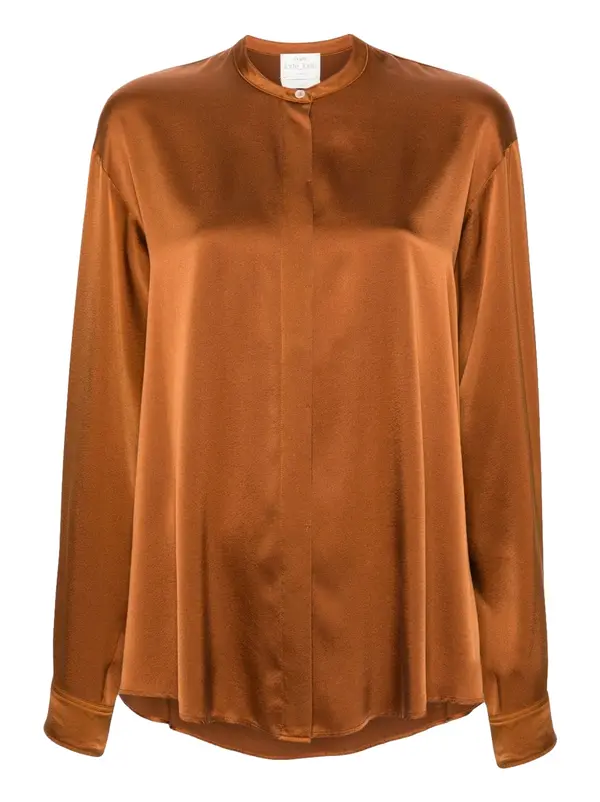 FORTE_FORTE Band-collar Satin Shirt - Brown